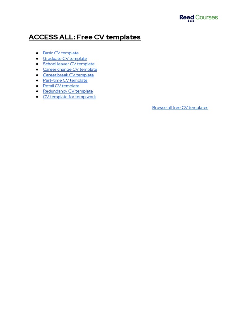 ACCESS ALL - Free CV Templates | PDF