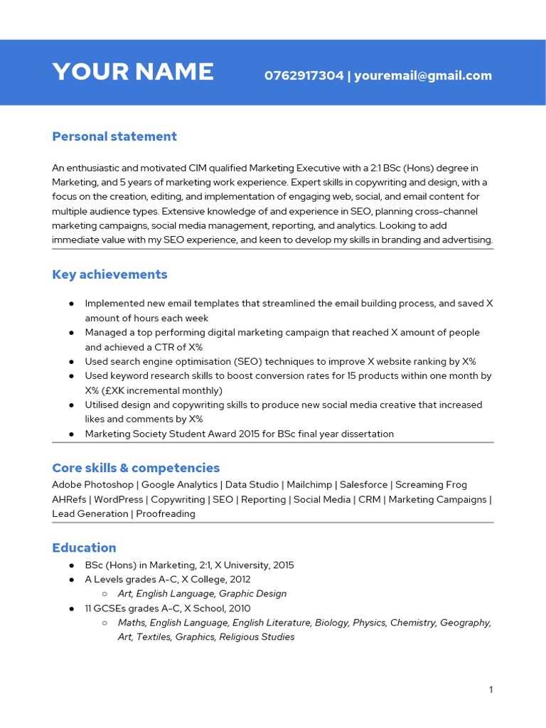 Free CV Template | PDF | Search Engine Optimization | Digital Marketing