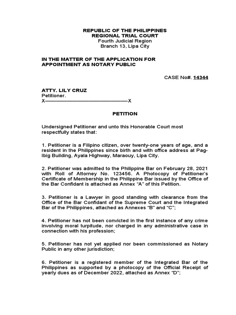 Republic of The Philippines Regional Trial Court | PDF | Lawyer ...