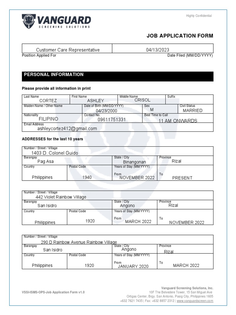 Vanguard Job Application Form v1.0 | PDF | Background Check | Business