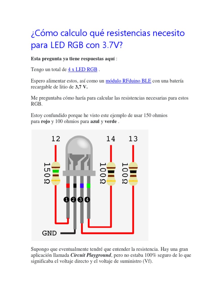 Cómo calculo qué resistencias necesito para LED RGB con 3 | PDF | Diodo ...