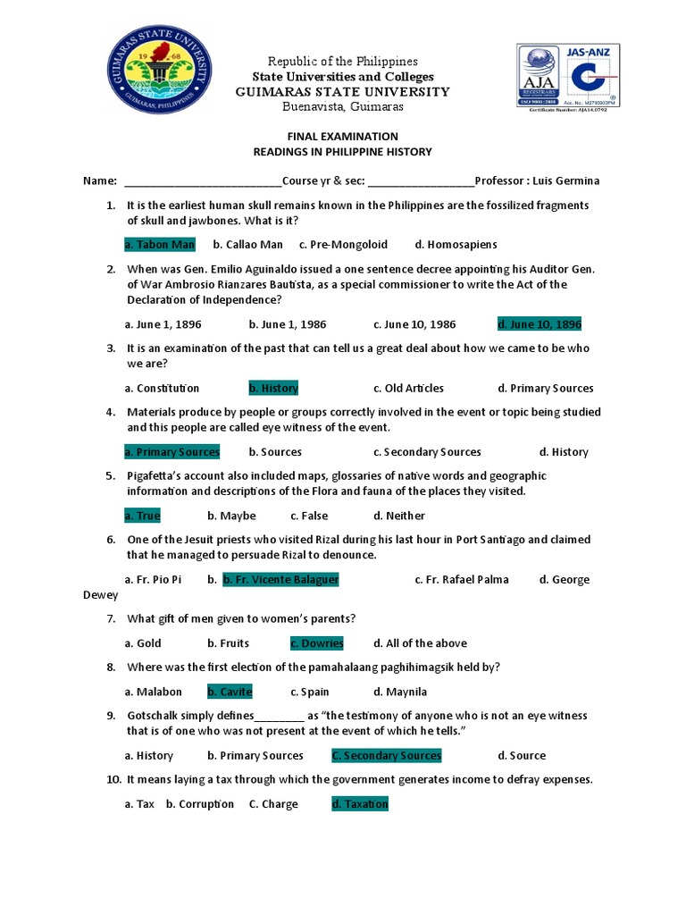 Philippine History Final Exam Review | PDF | Philippines