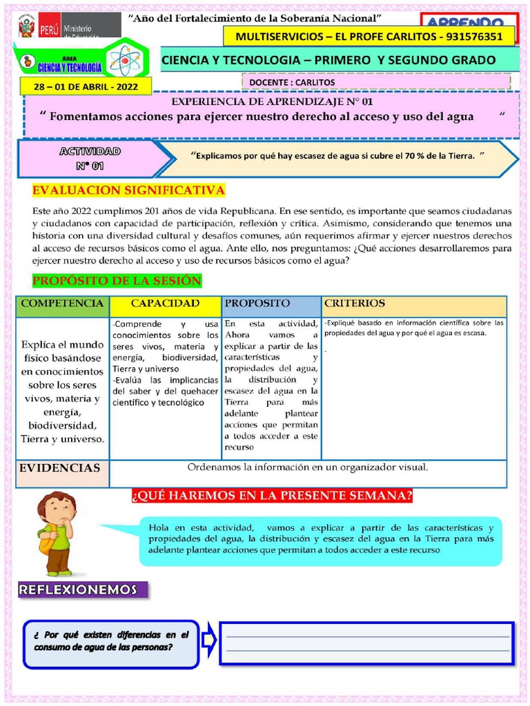 Experiencia de Aprendizaje 1 - Cyt - Actividad 1 - 1ero y 2do Grado | PDF