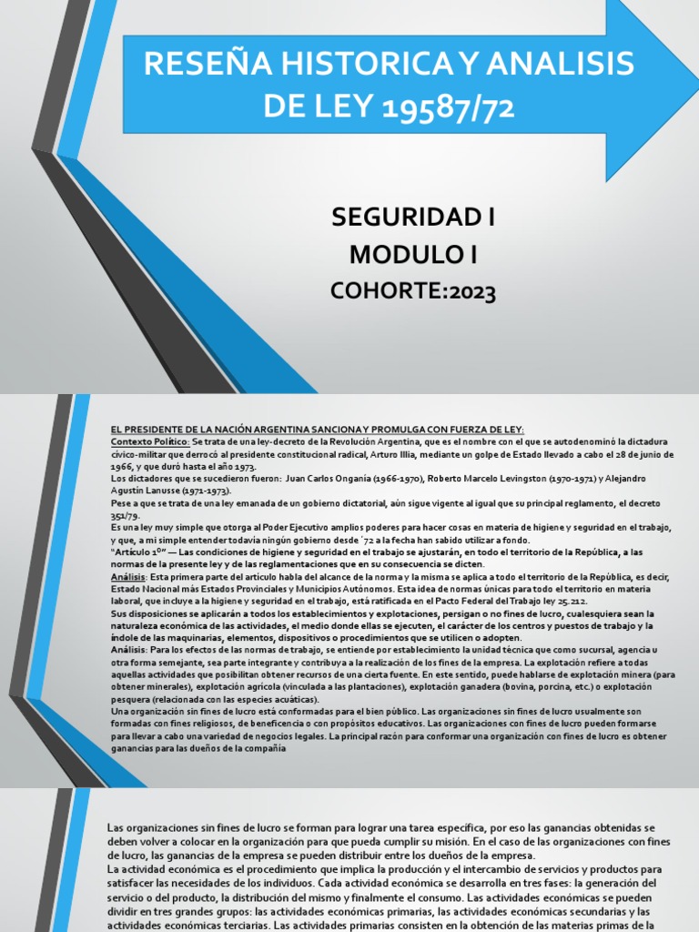 RESEÑA HISTORICA Y ANALISIS DE LEY 19587. Clase I | PDF | Derecho laboral