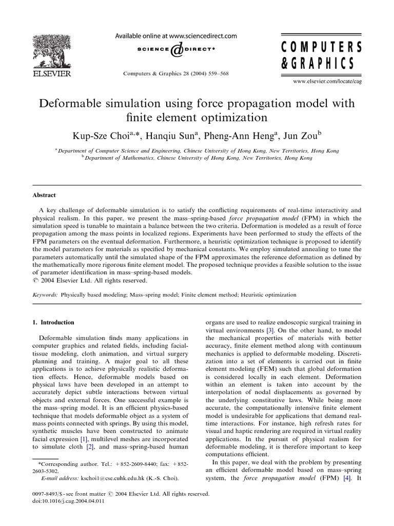 Deformable Simulation Using Force Propagation Model With Finite Element Optimization | PDF ...