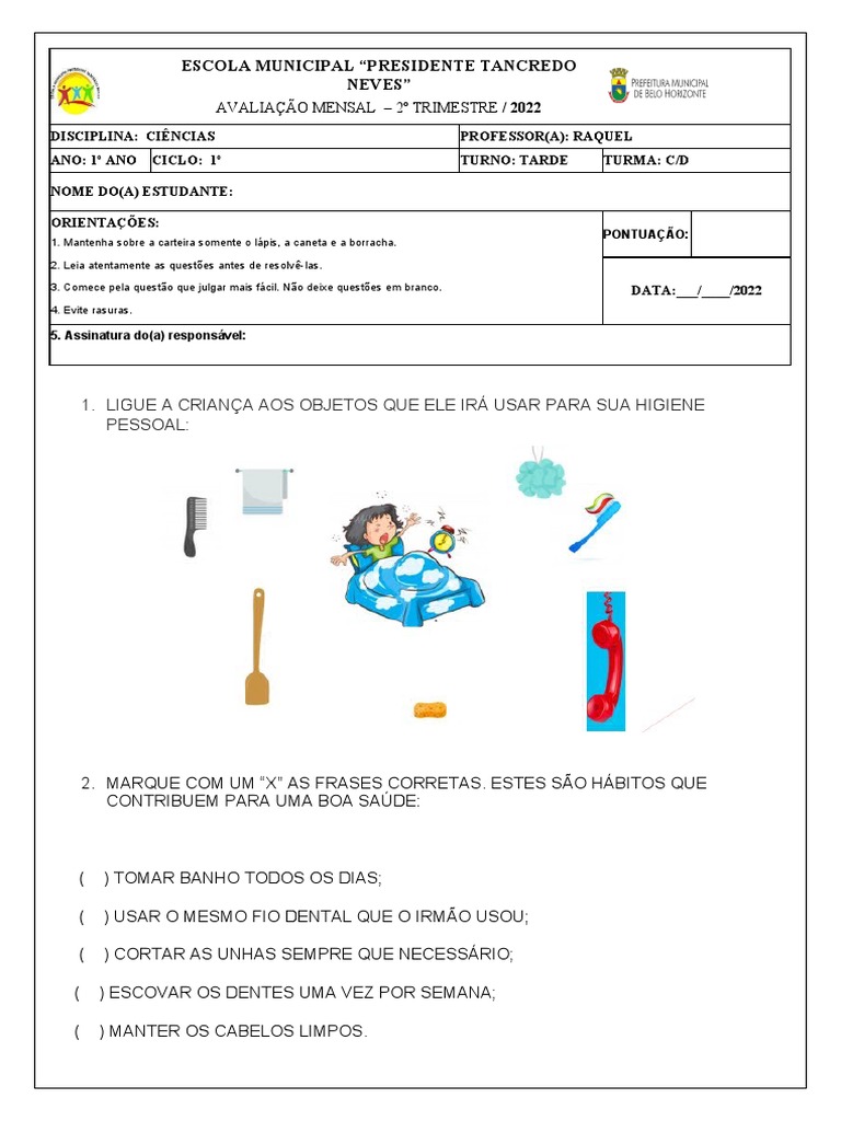Avaliação de Ciências, Geografia, História e Ciências 1 Ano C e D | PDF