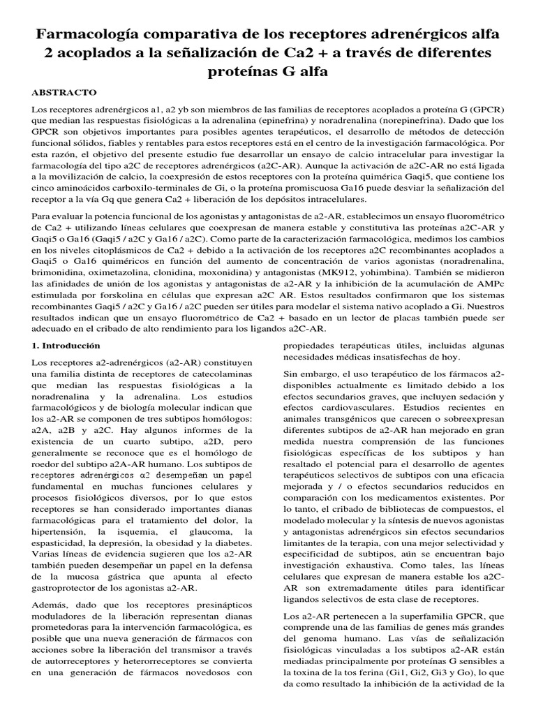 Farmacología Comparativa de Los Receptores Adrenérgicos Alfa 2 Acoplados A La Señalización de ...