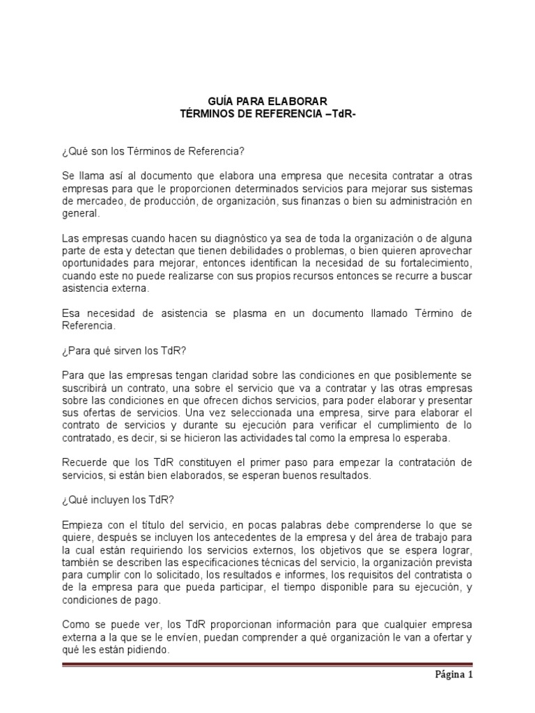 GUÍA PARA ELABORAR TÉRMINOS DE REFERENCIA - TDR | PDF | Marketing | Business