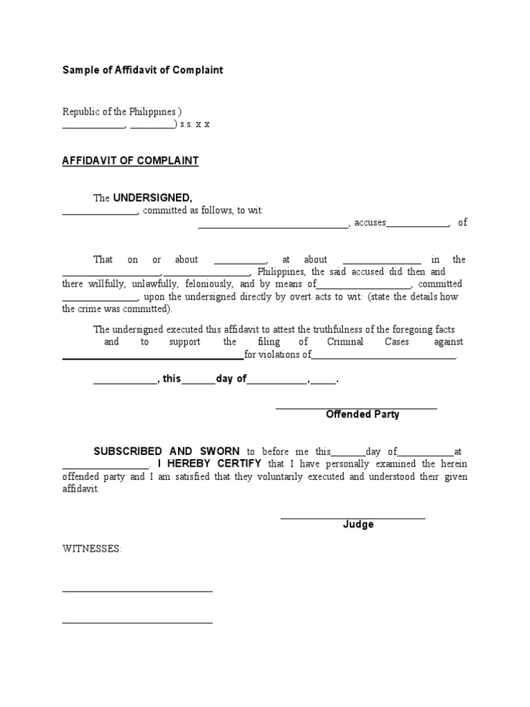 Affidavit of Complaint for Robbery | PDF | Law