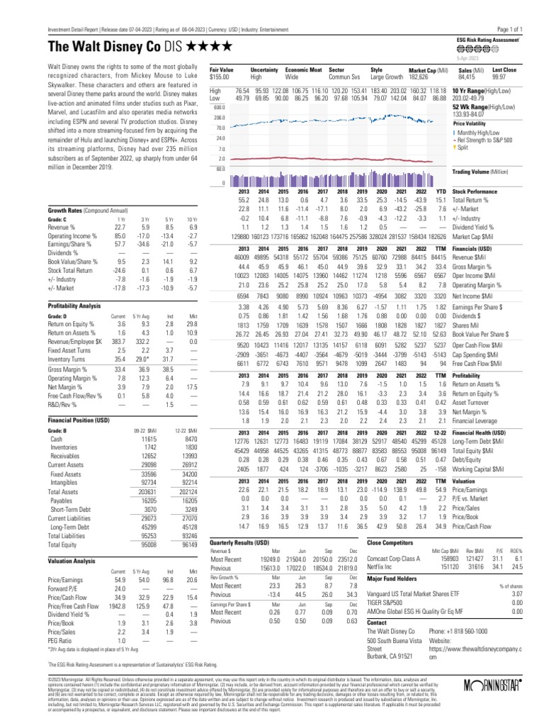 DIS Investment Report | PDF | The Walt Disney Company | Revenue