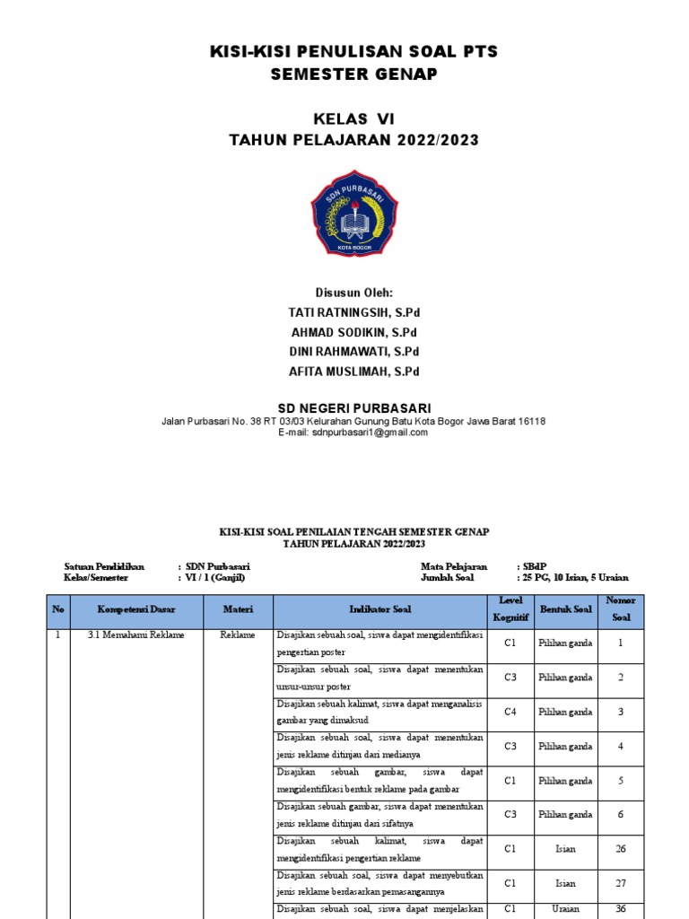 Kisi Dan Soal SBDP PTS Genap 22-23 | PDF