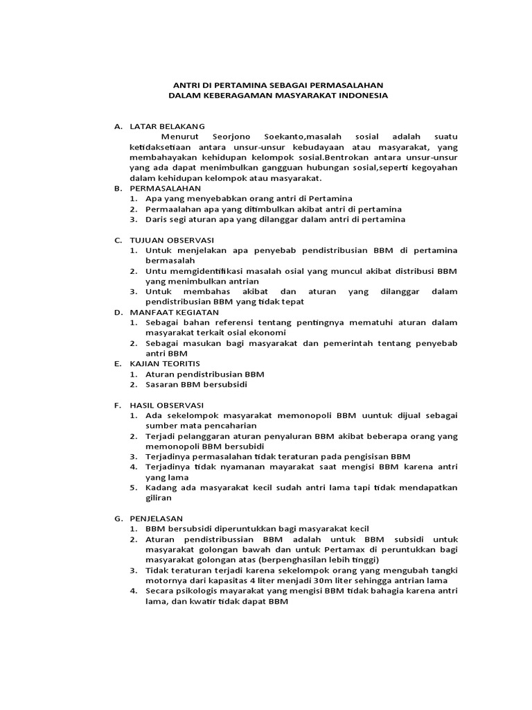 Antri Di Pertamina Sebagai Permasalahan | PDF