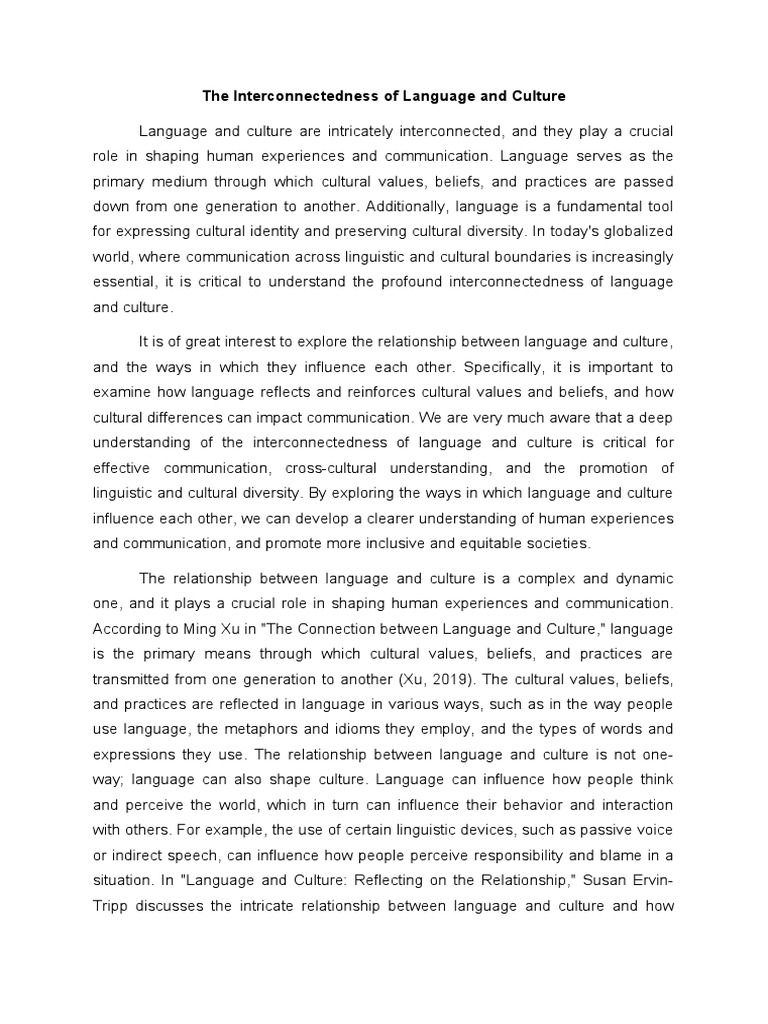 The Interconnectedness of Language and Culture - TERM PAPER | PDF | Multilingualism | Cross ...