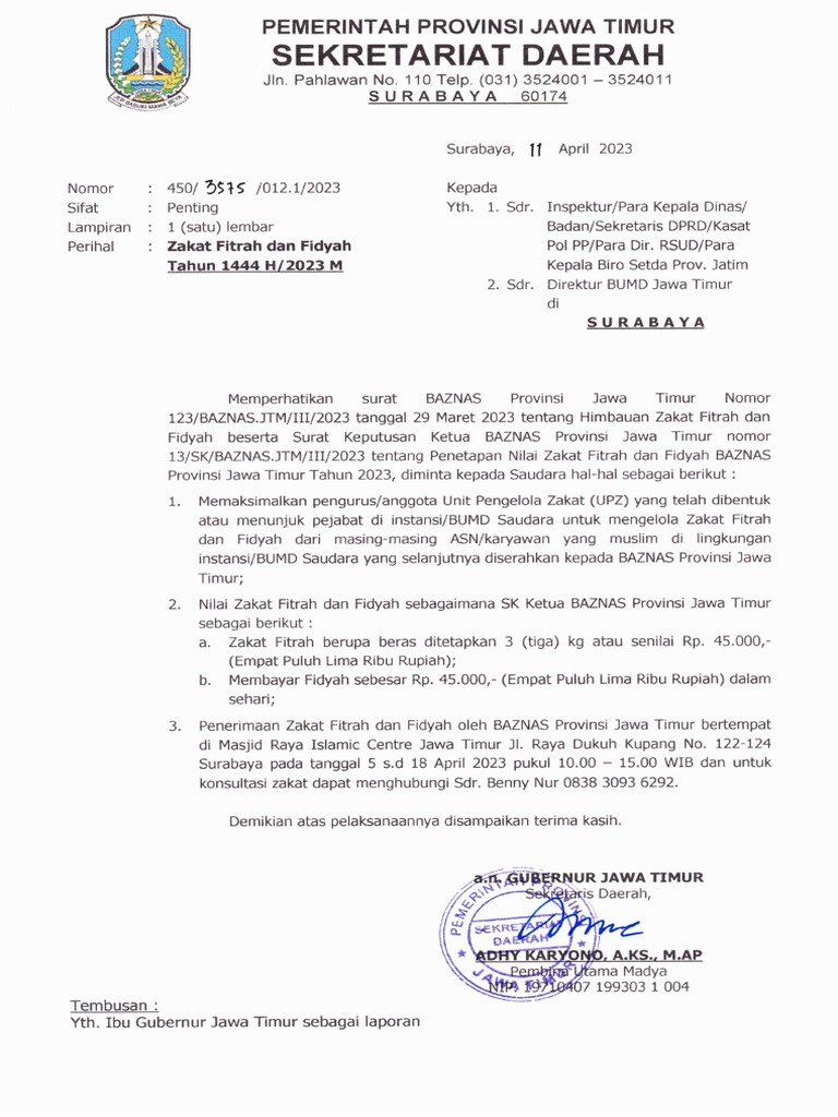 SURAT EDARAN - Zakat Fitrah dan Fidyah | PDF