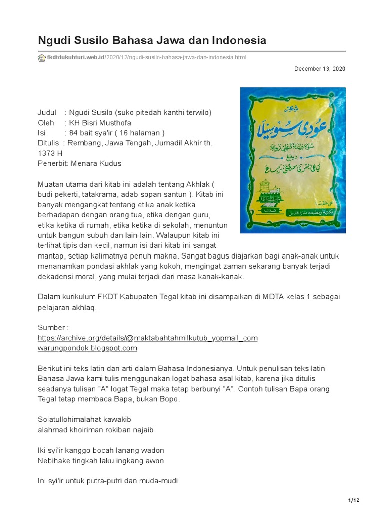 Terjemahan Kitab Ngudi Susilo | PDF | Kesehatan Holistik | Gaya Hidup