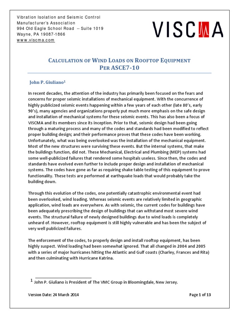 Calculation of Wind Loads On Rooftop Equipment Per ASCE7-10 | PDF ...