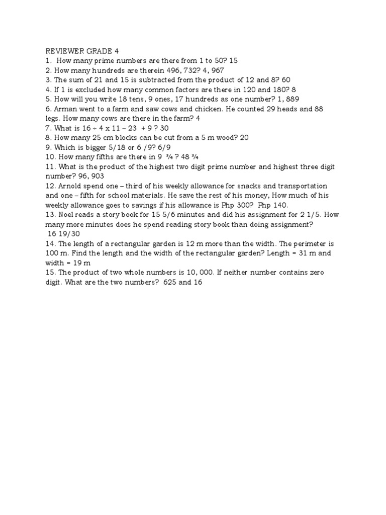 REVIEWER-GRADE-4 Mtap | PDF