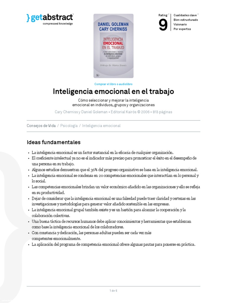 Inteligencia Emocional en El Trabajo Cherniss Es 41057 | PDF ...