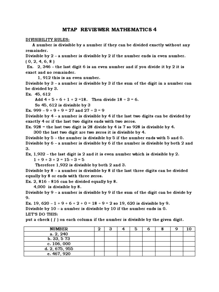 Mtap Reviewer Mathematics | PDF | Numbers | Mathematical Notation