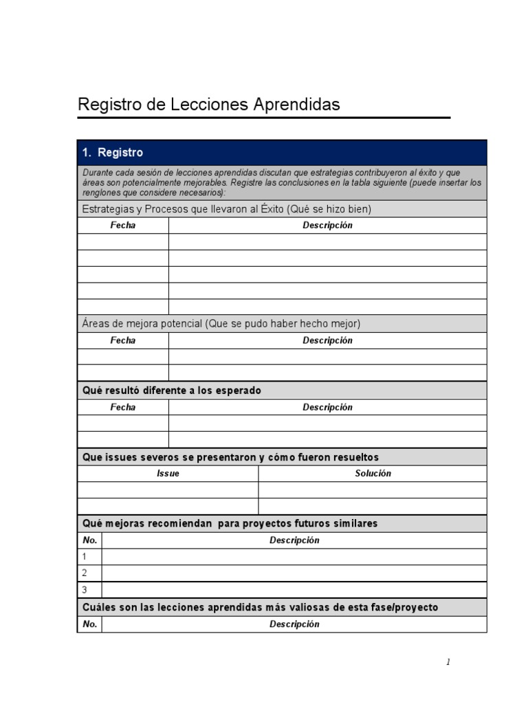Registro de Lecciones Aprendidas | PDF
