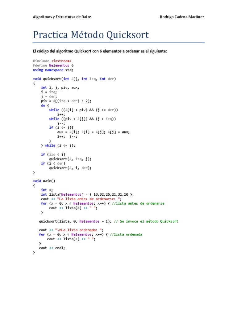 Practica Método Quicksort | PDF | Tecnología