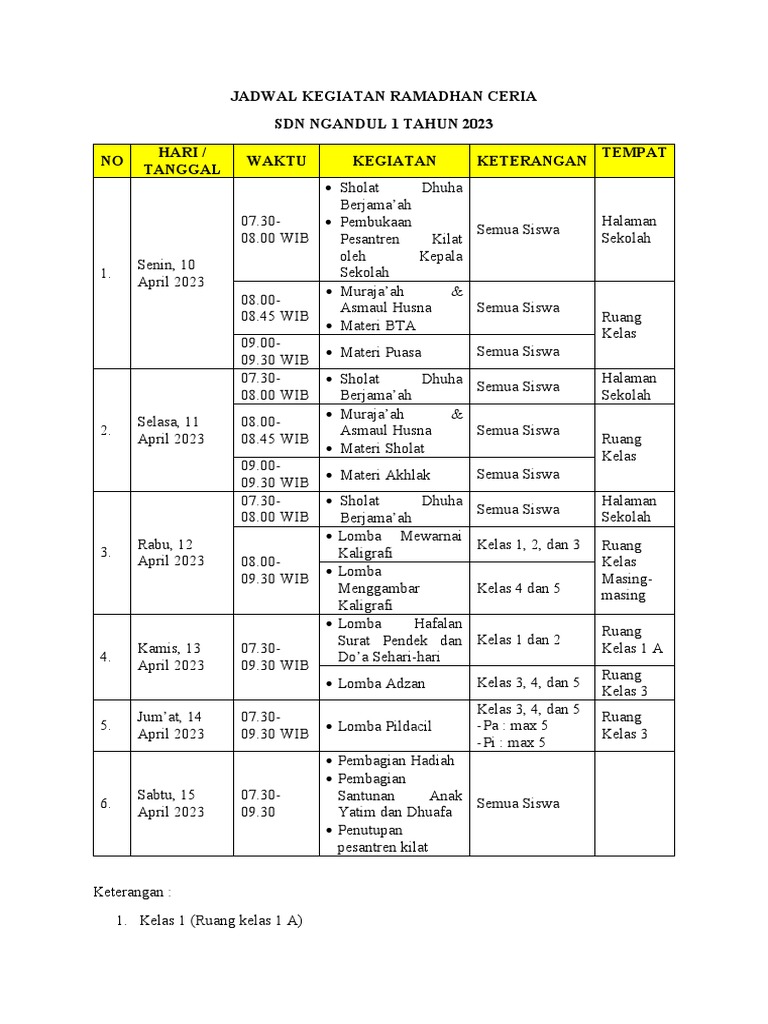 Jadwal Kegiatan Ramadhan Ceria | PDF