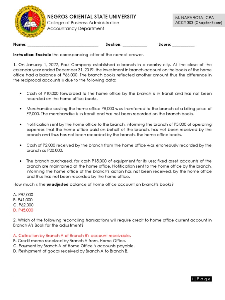 Home Office and Branch Accounting | PDF | Inventory | Debits And Credits