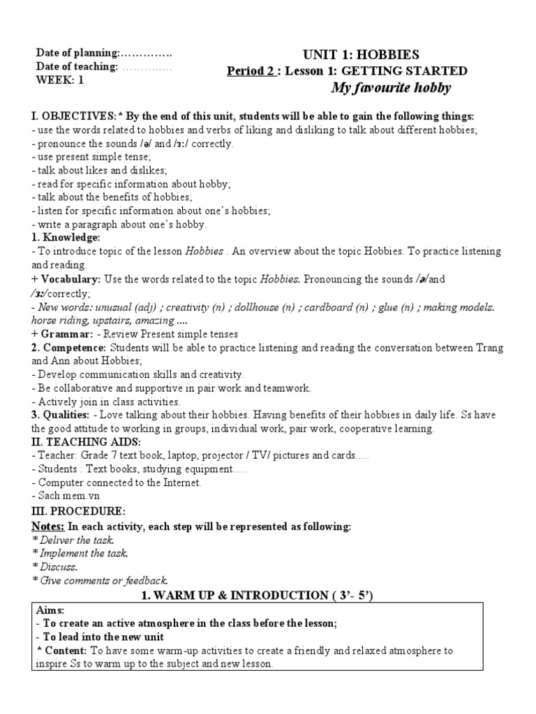 My Favourite Hobby: Unit 1: Hobbies | PDF | Vocabulary | Hobbies