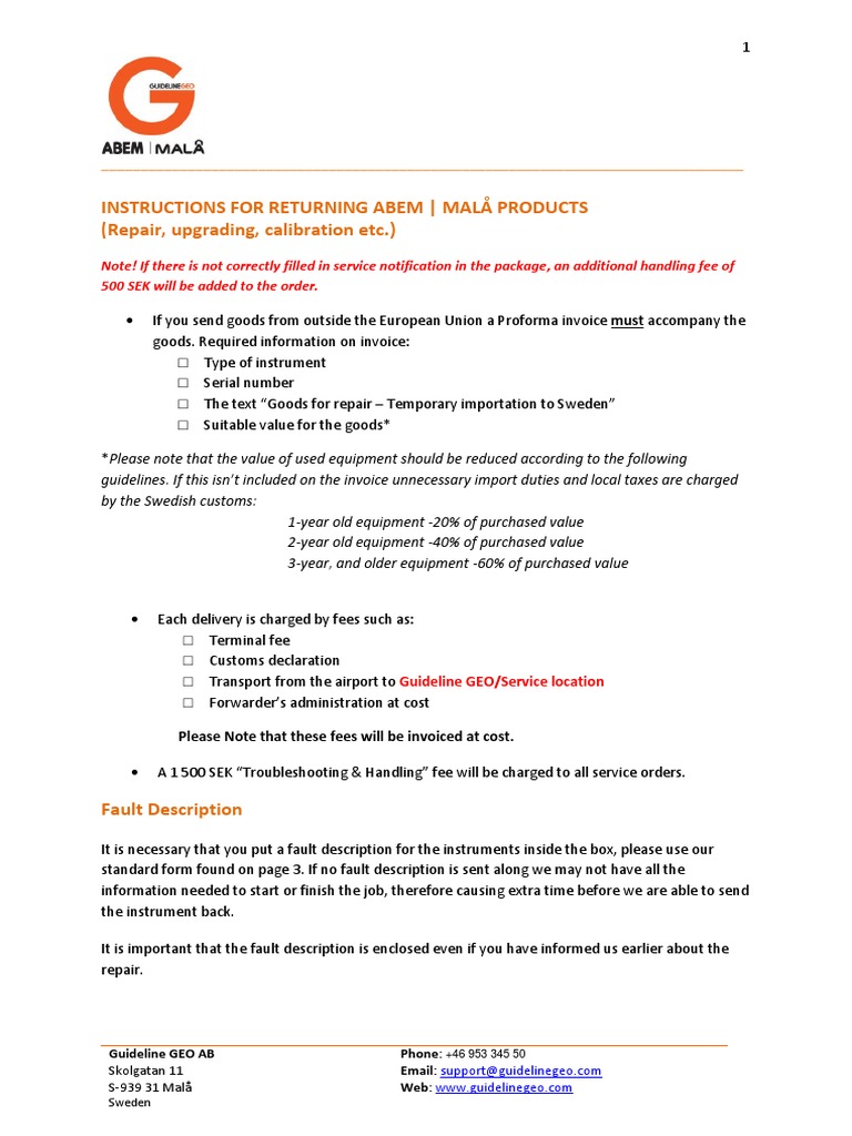 Instructions For Returning ABEM MALÅ Instruments (Malå) | PDF | Customs ...