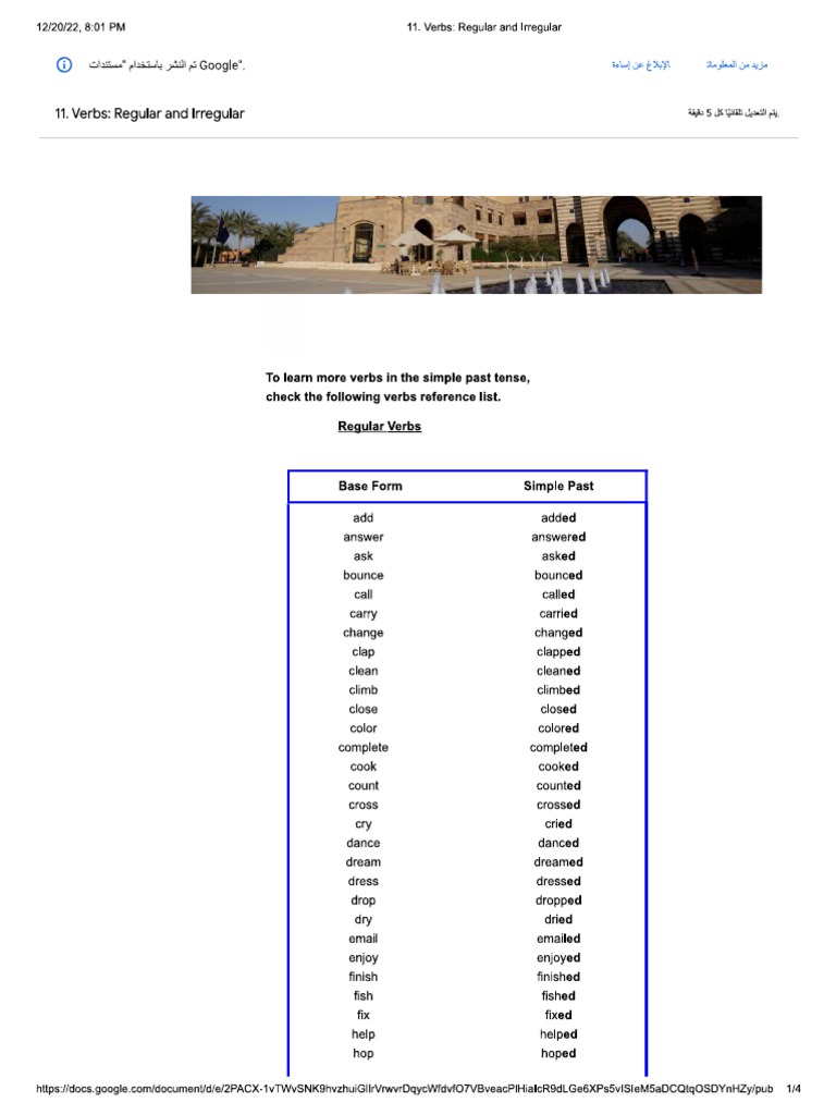 Regular and Irregular Verbs | PDF