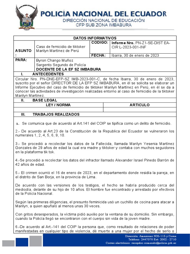 Informe Nro 23 Policial | PDF | Crímenes | Crimen y violencia