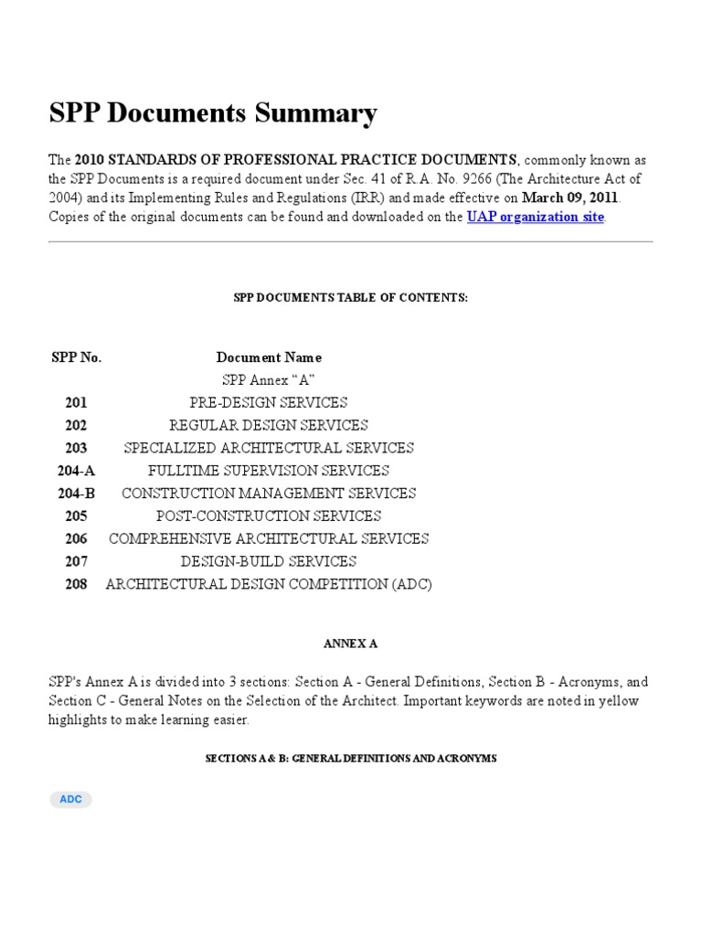 SPP Documents Summary | PDF | Architect | Business