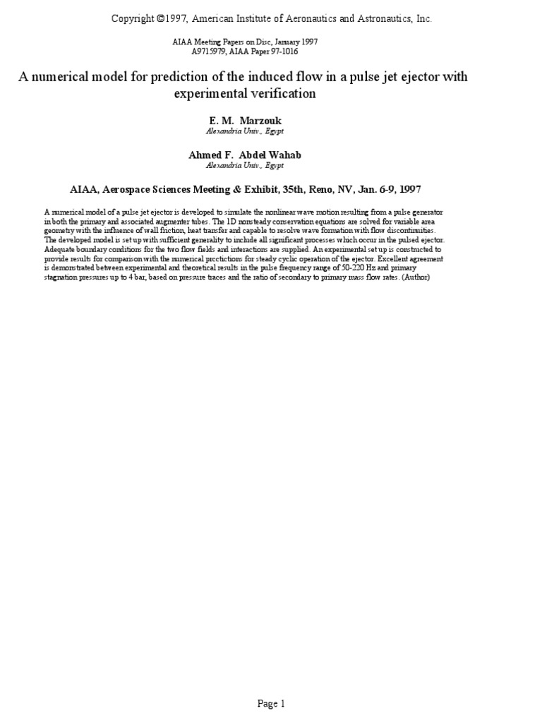 A Numerical Model For Prediction of The Induced Flow in A Pulse Jet ...