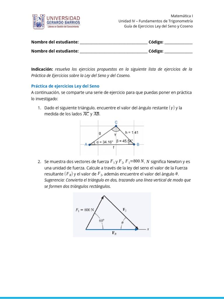 Ejercicios Ley del Seno y Coseno | PDF | Métodos y materiales de enseñanza
