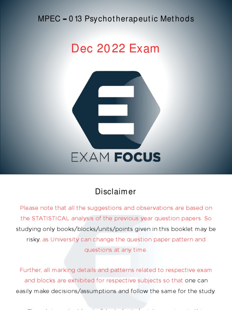 013 Exam Focus Dec 22 | PDF | Psychotherapy | Cognitive Behavioral Therapy