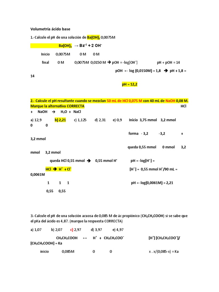 Ejercicios de Ã¡cido-Base Resueltos | PDF | Solución tampón | Constante de disociación ácida