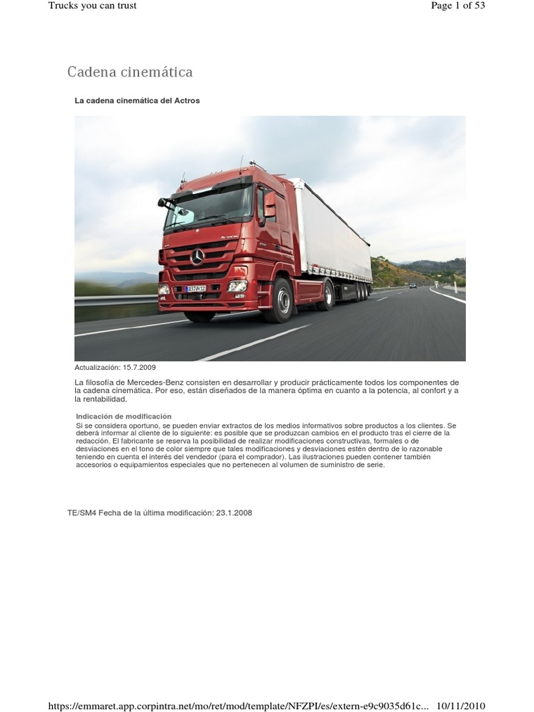 Cadena Cinemática del Actros Mercedes-Benz | PDF | Inyección de ...