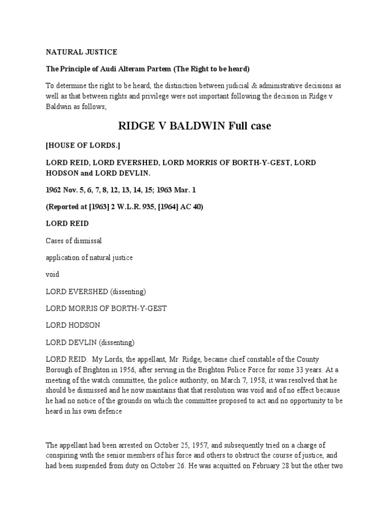 Ridge V Baldwin Full Case | PDF | Judgment (Law) | Appeal