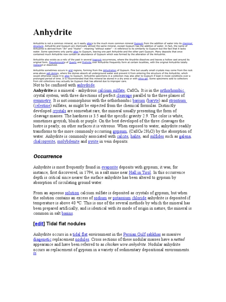 Anhydrite: Anhydrite Is A Mineral - Anhydrous | PDF | Minerals ...
