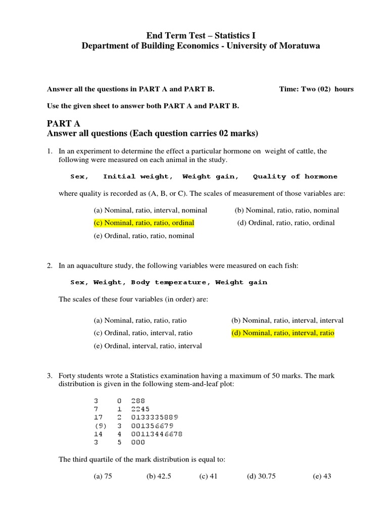 Model Paper - Business Statistics | PDF | Level Of Measurement | Mode ...