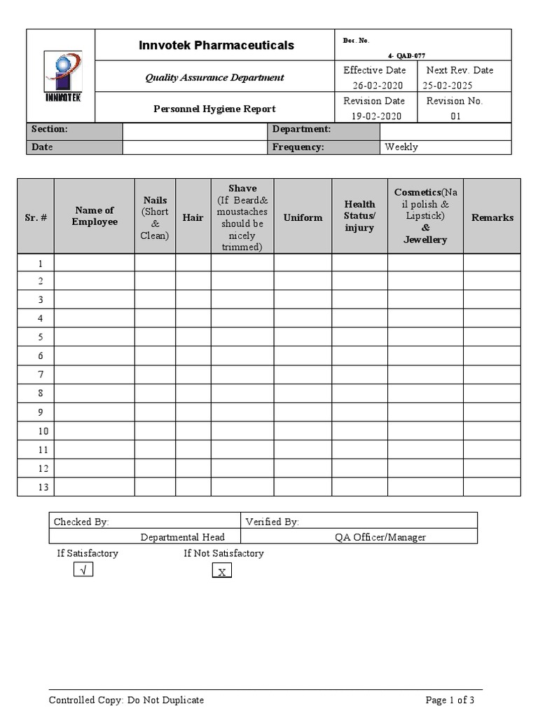 Personal Hygiene Form 1 | PDF
