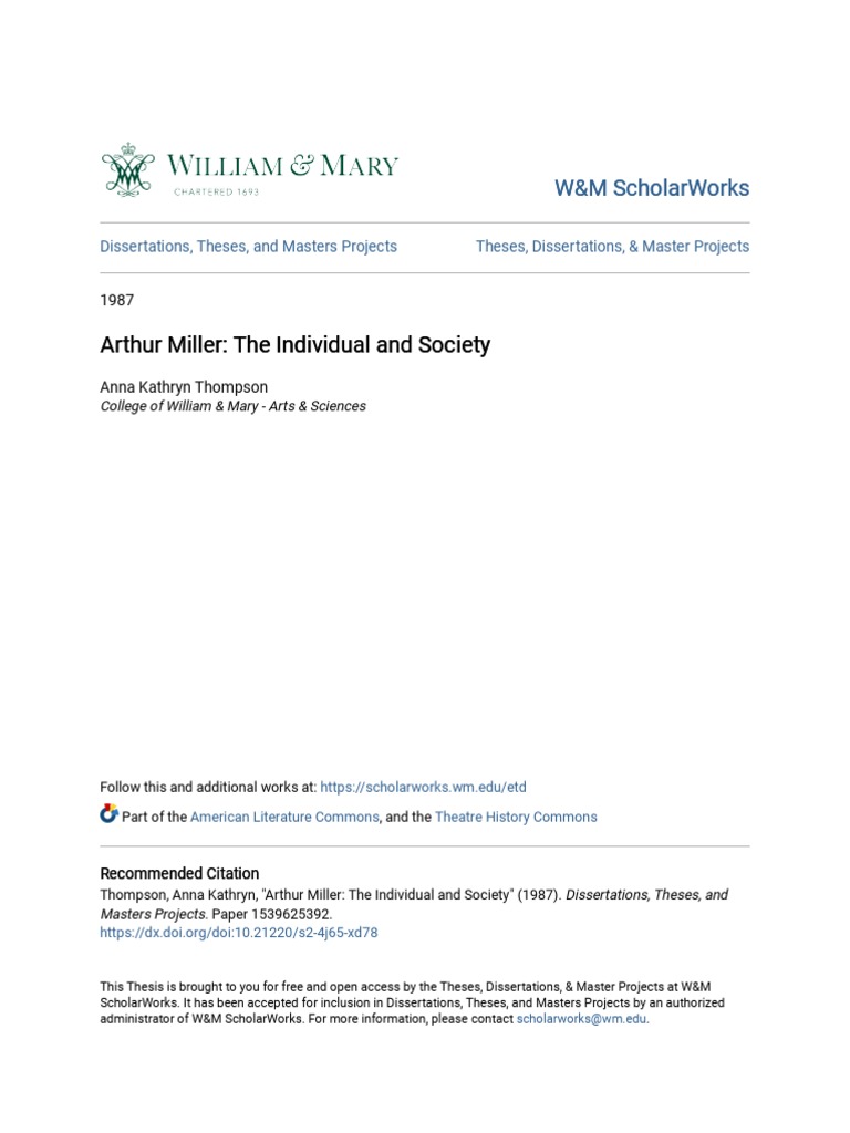 Arthur Miller - The Individual and Society | PDF | Thesis