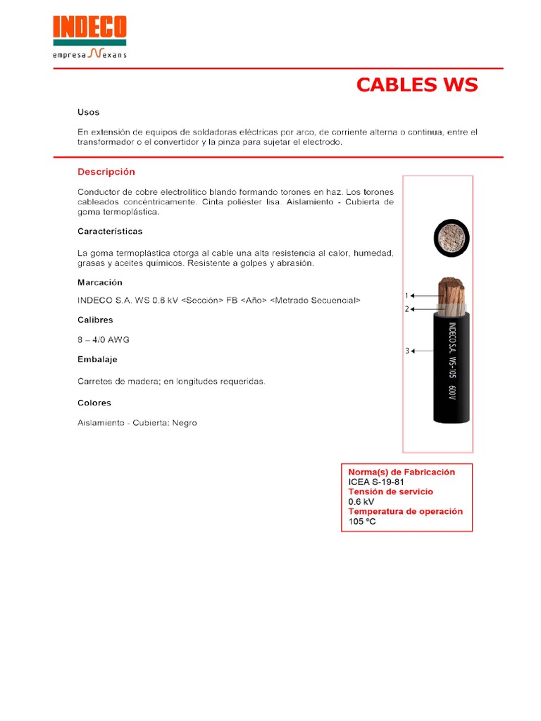 Cable WS 600 V Indeco Final | PDF