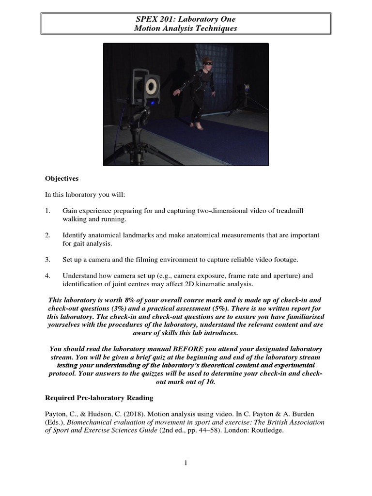 SPEX 201 Lab 1 - Motion Analysis Techniques - STUDENT - 2023 | PDF ...