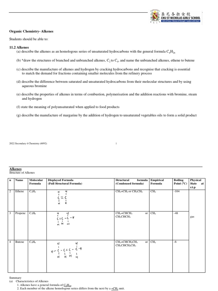Organic Chemistry: Structure and Reactions of Alkenes | PDF | Alkene ...