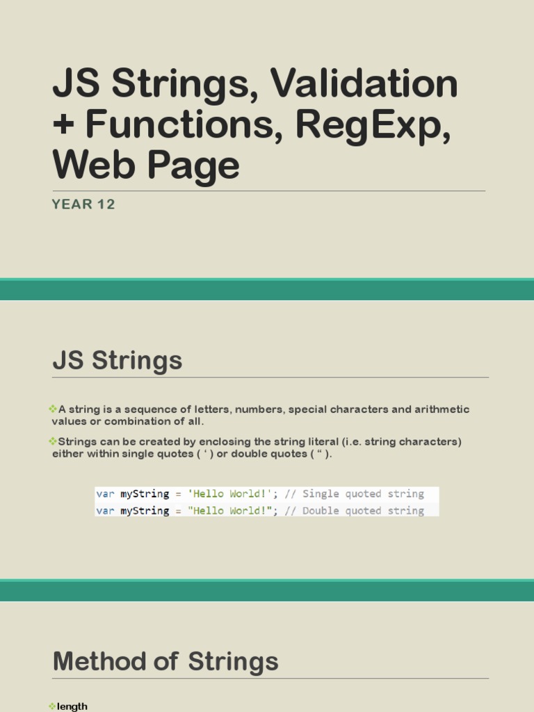Js Strings Validation Functions Regexp Modal Lists Pdf String Computer Science