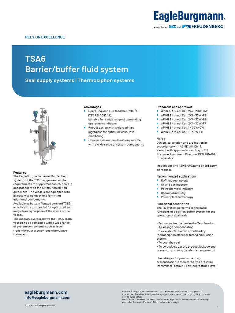 EagleBurgmann - TSA6 Barrier - Buffer Fluid System - EN | PDF | Pipe (Fluid Conveyance) | Chemistry