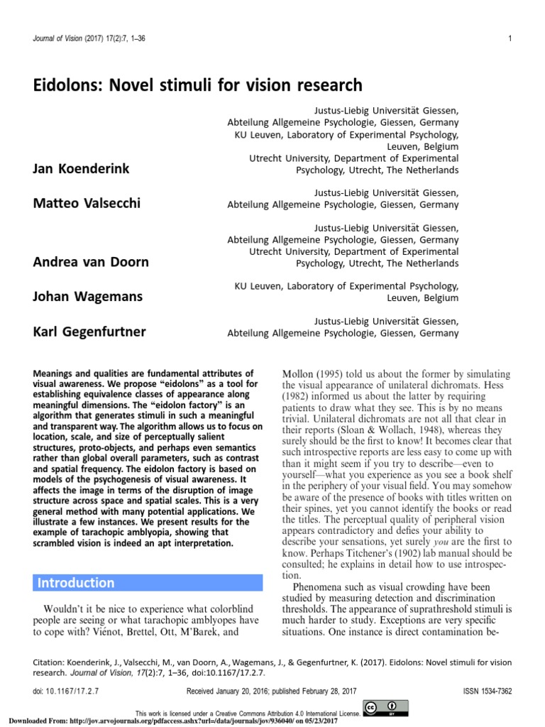 Eidolons: Novel Stimuli For Vision Research: Jan Koenderink Matteo Valsecchi | PDF | Visual ...