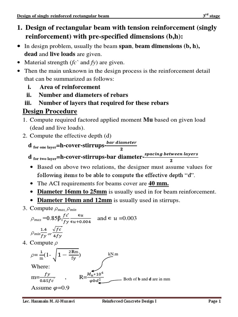 Design of Rectangular Beam With Tension Reinforcement | PDF ...