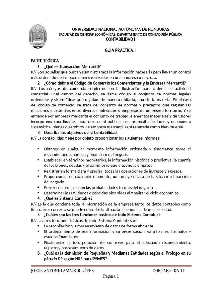 Guía Práctica de Contabilidad I UNAH | PDF | Contabilidad | normas internacionales de ...